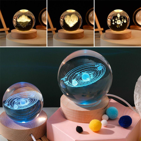 USB Plug-in Solar System with Wood Stand Moon Galaxy Projectors LED ...