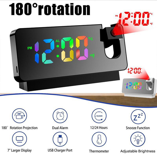 NEW Rainbow Color Projection Alarm Clock For Bedroom Ceiling LED ...