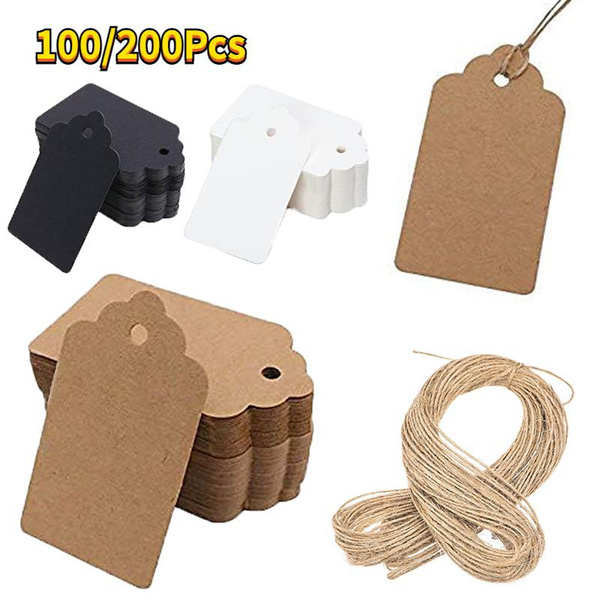 100/200pcs Wave Type Paper Gift Tags with Twine Rope Kraft Paper ...