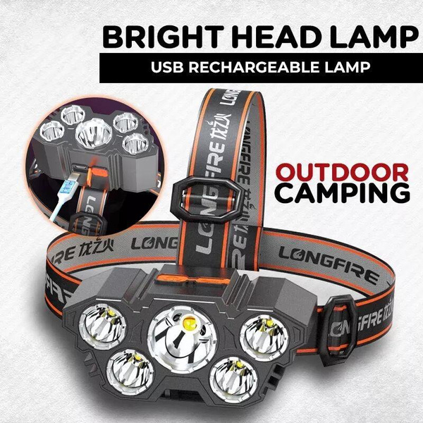 Five-cell Headlamp Super Bright Headlamp USB Rechargeable Fishing ...