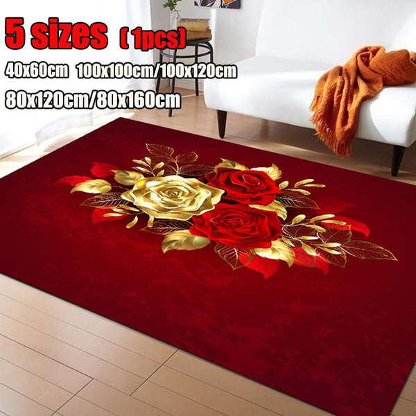 5Sizes Home Decor 3D Gold/Red Rose Carpet for Living Room Bedroom Home ...