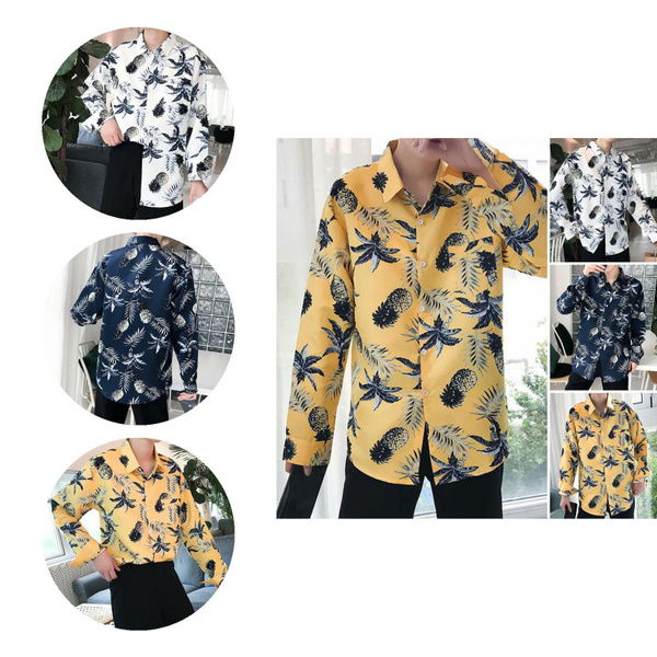 Hawaiian Shirt Stylish Lapel Soft Loose Men Shirt Daily Garment Spring ...