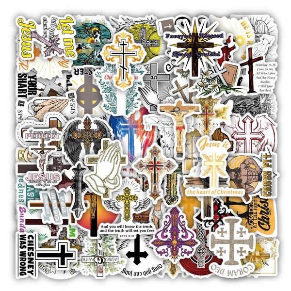 10/60pcs Classic Cross Stickers Pray Cross Crux Jesus Christian ...