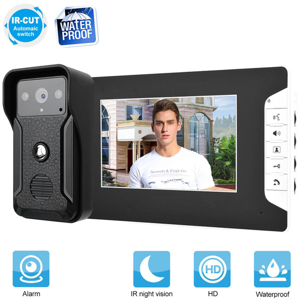 100-240V 7inch Wired Color Video Intercom Doorbell Night Rain Proof ...