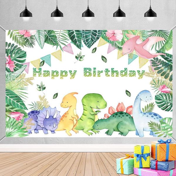 Dinosaur Theme Birthday Backdrop for Kids Cartoon Dinosaur Happy ...