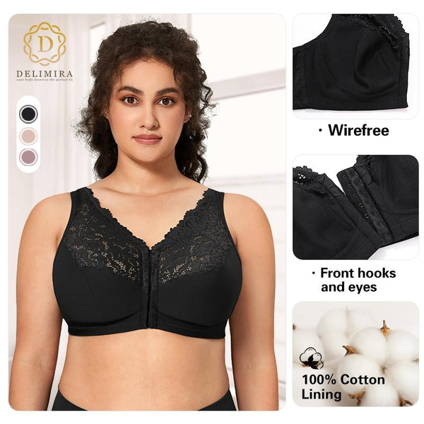 Delimira Womens Plus Size Wireless Front Closure Bra Full Coverage