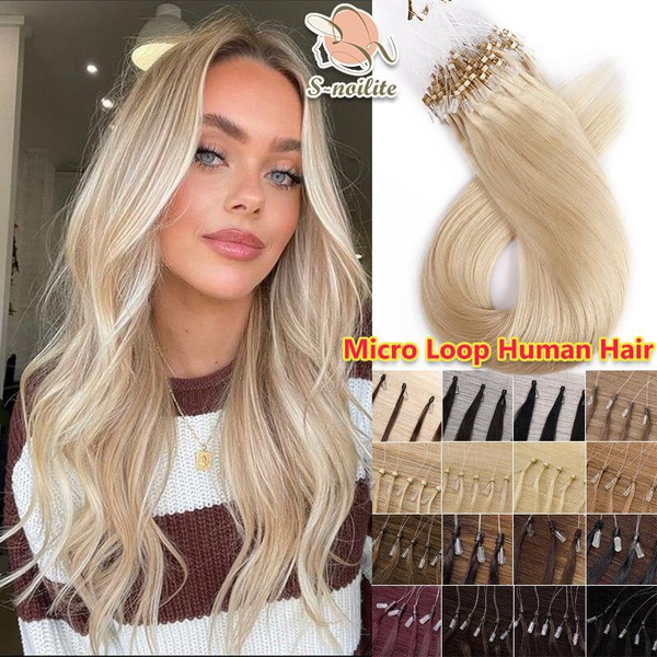 100 Strands/pack Women Fashion Micro Ring Human Hair Extensions Loop ...