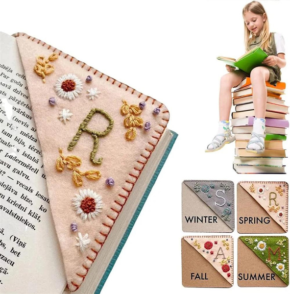 Personalized Hand Embroidered Corner Bookmark, Cute Flower Letter ...