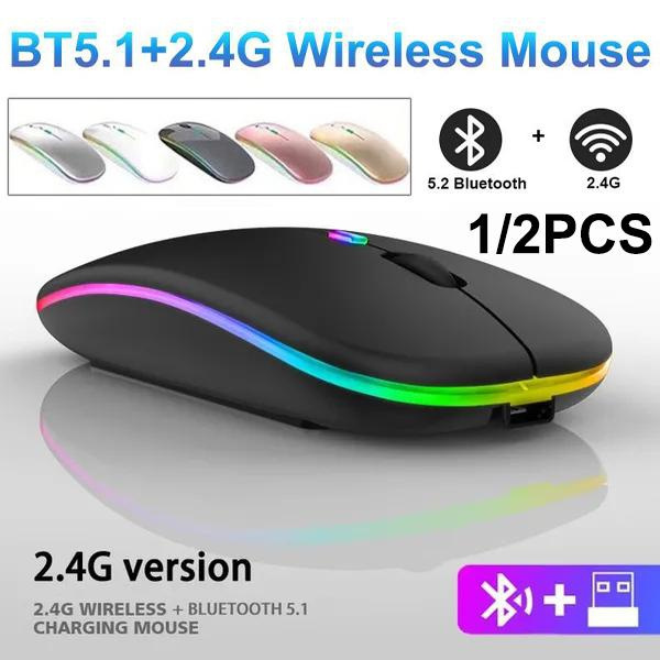 2.4G Bluetooth Mouse RGB Wireless Rechargeable Mouse Luminous Ultra ...