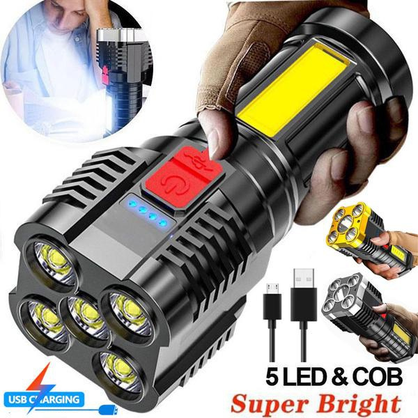 Super Bright Portable LED Flashlight USB Rechargeable Camping Working ...