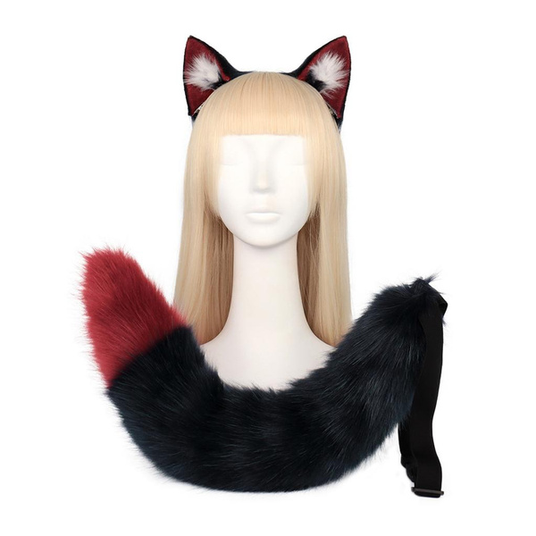 Fox Ears and Tail Set Plush Furry Animal Ears Headband Halloween Party ...