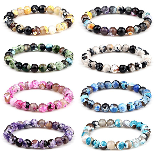 Men Natural Stone Bracelets 8mm Healing Energy Agates Onyx Beads ...