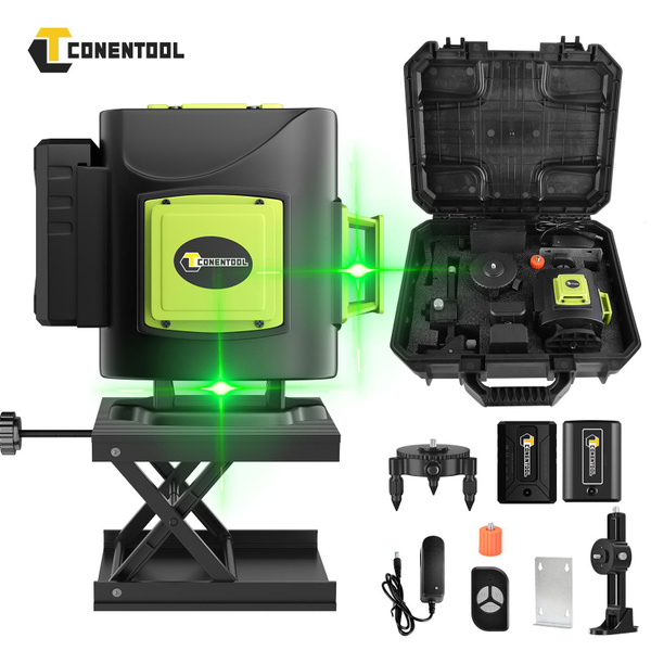 CONENTOOL 12 Lines Laser Level, 3x360° 3D Green Cross Line Self ...