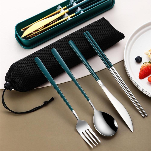 Portable Cutlery Set 304 Knife Fork Spoon Chopsticks Dinnerware Set ...