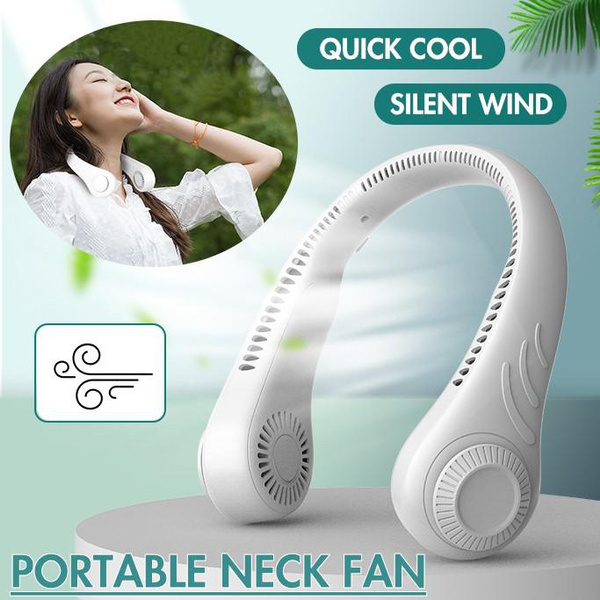 USB Rechargeable Hanging Dual Cooling Neck Fan Mini Portable Silent ...