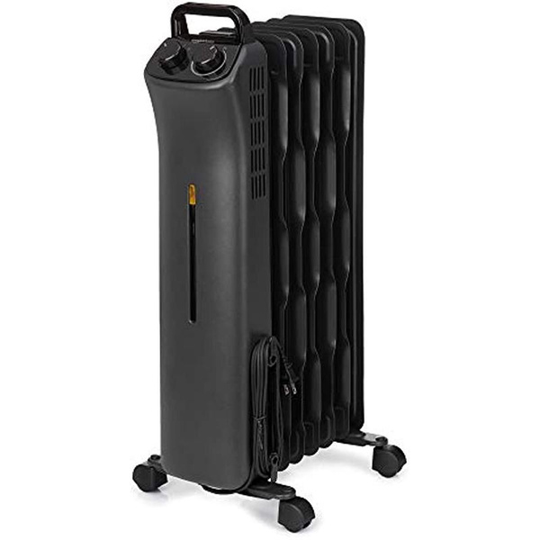 Basics Portable Radiator Heater with 7 Wavy Fins, Manual Control, Black ...