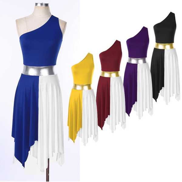 Ballet Lyrical Dance Dress Stage Performance Costume One-shoulder ...