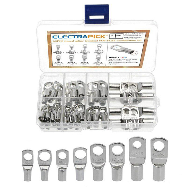 60pcs Tinned Spline Terminal SC6-SC25 Tubular Cable Lug Tinned Copper ...