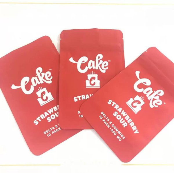 Medicated delta 8 gummies Cake mylar bags 500MG strawberry sour smell ...
