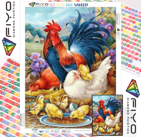 FIYO Chicken DIY 5D Diamond Painting Full Drill with Number Kits Home and Kitchen Fashion Mosaic ...