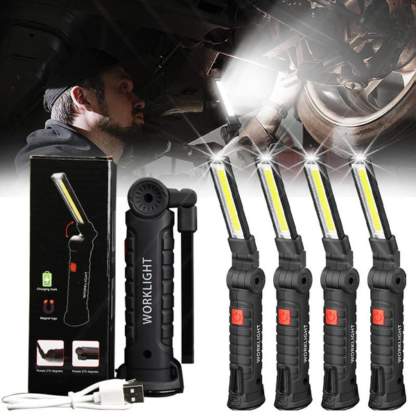 Portable COB LED Flashlight USB Rechargeable Work Light 5 Modes ...
