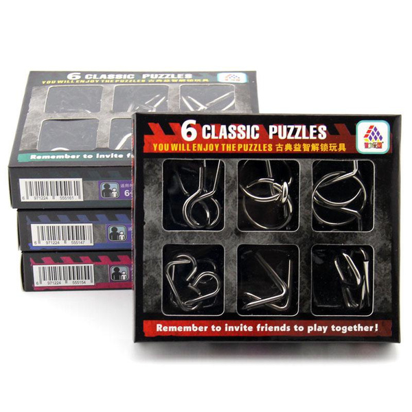3D Metal Wire Puzzles 6PCS/Sets Intelligence Buckle Classic Knot 9 Ring ...