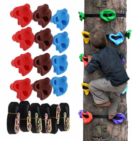 12PCS Tree Climbing Holds For Kids,Climbing Rocks With 6 Ratchet Straps ...