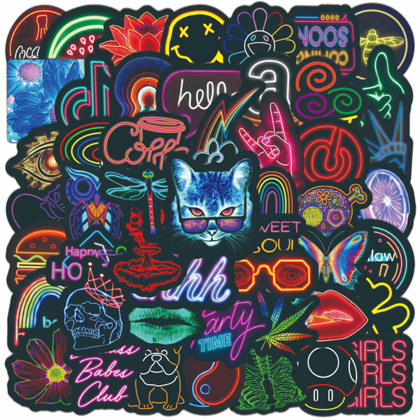 50pcs Neon Light Sticker Waterproof Personality Cartoon Car Computer ...