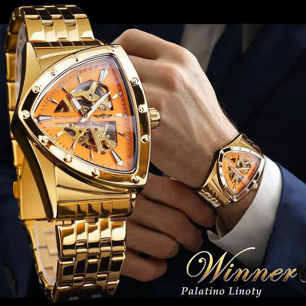 Triangle Skeleton Automatic Watch Stainless Steel Men Business Casual ...