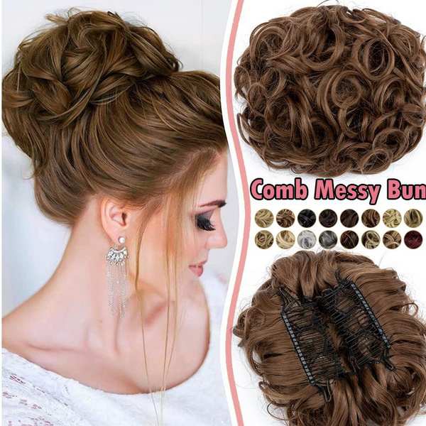 S-noilite Short Combs Messy Bun Hair Piece Wavy Curly Hair Extensions ...