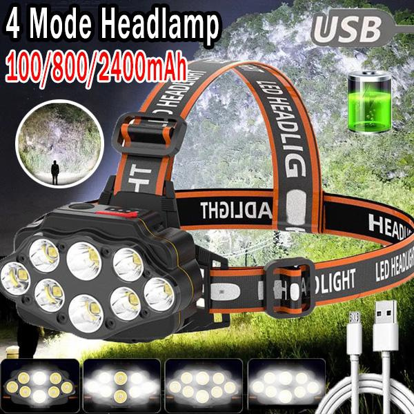 100/800/2400mAh Powerful Headlamp 8 LED Headlight with Built In Battery ...