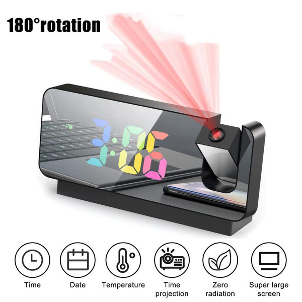 180° Rotation Projection Digital Alarm Clock USB Electronic Ceiling ...