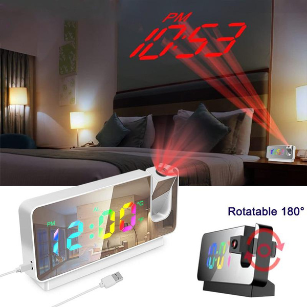 Rechargeable Digital Projection Alarm Clock 180° Rotation Large ...