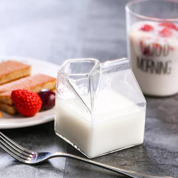 1Pc 350ML Half Pint Milk Carton Style Creative Mini Creamer Jug Glass ...