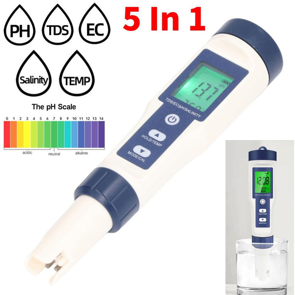 Digital Water Quality Meter 5 In 1 PH Salinity Temperature TDS EC ... Digital Water Quality Meter 5 In 1 PH Salinity Temperature TDS EC ...