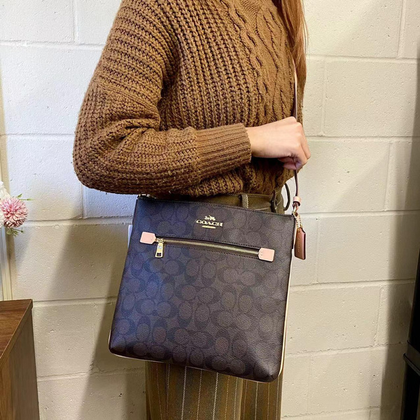 Coach C1554 Rowan File Bag In Signature Canvas In BROWN SHELL PINK | Wish