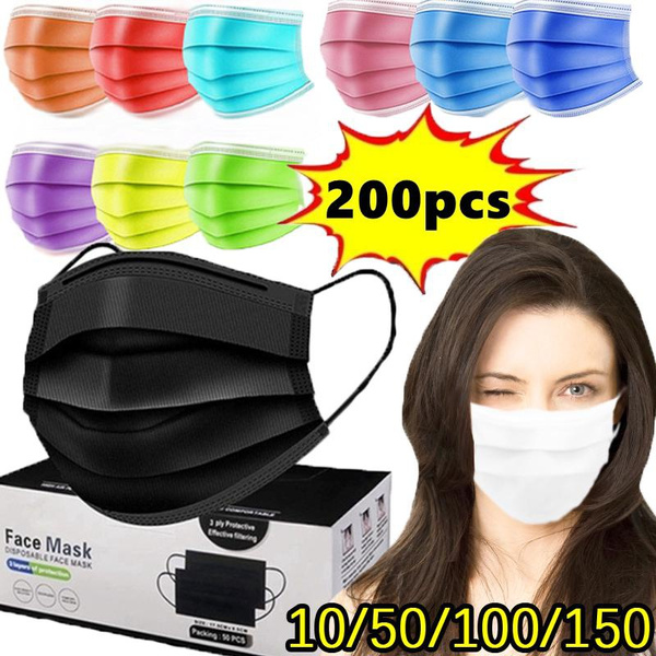 Disposable Face Masks for adult Medical Masks Black 3 Layer Mask ...