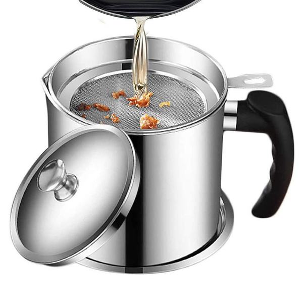 Oil Strainer Pot Grease Can 1200ML Stainless Steel Cooking Grease ...
