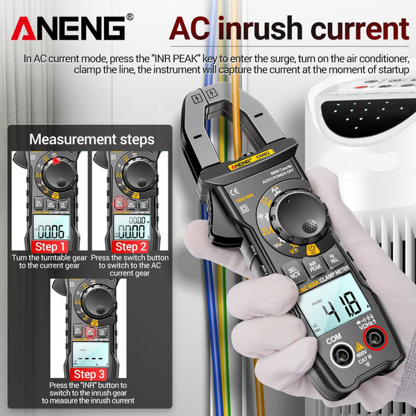 ANENG CM82 Digital Clamp Meter 6000 Counts True RMS NCV Universal Meter ...
