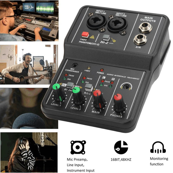Compact Mixing Desk, 2 Channels Mixer USB 48V Power Compact Sound ...