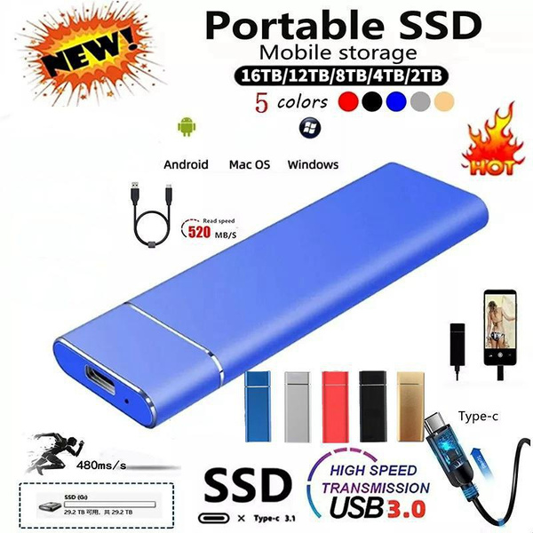 16TB/12TB/8TB/4TB/2TB Type-c External SSD Metal Portable Solid State ...