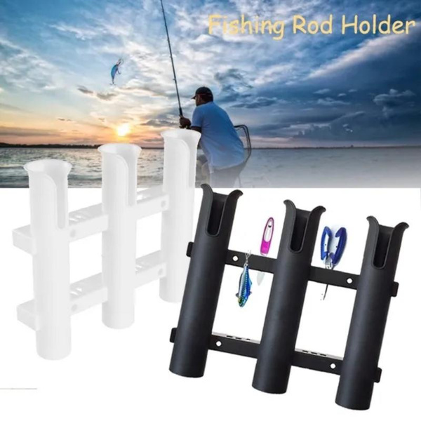 White/Black Plastic Fishing Rod Rack Holder 3 Tubes Marine Boat Rod ...