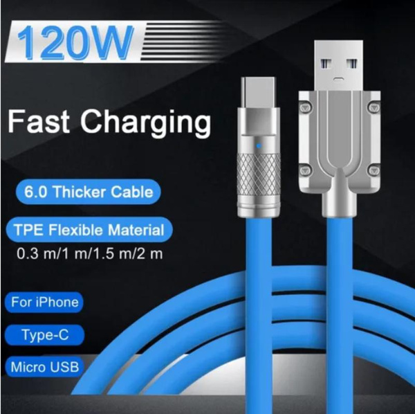 120W Super Fast Charging Cable OD6.0 Metal Zinc Alloy Liquid Silicone ...