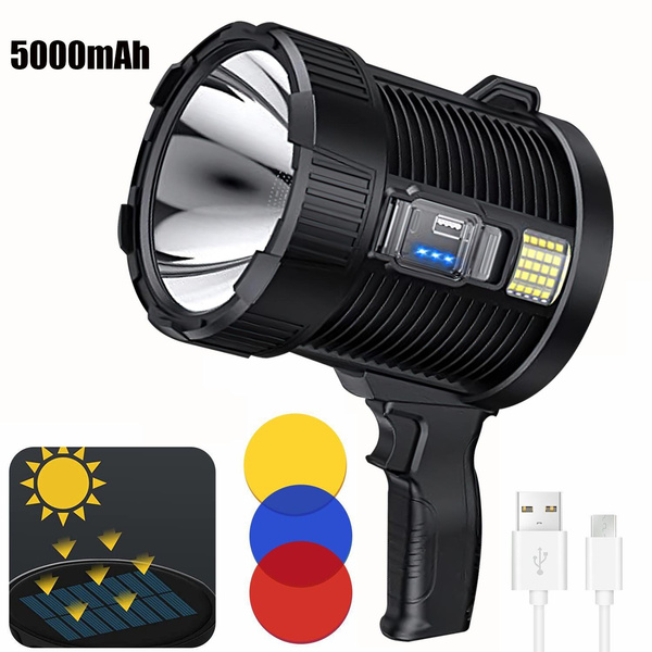 Ultra Bright USB Rechargeable LED Flashlight Solar Searchlight Powerful ...