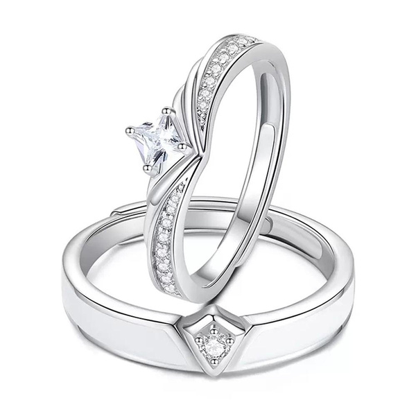 Princess and Knight Couple Ring A Pair of Romantic Men and Women Lovers' Rings Diamante ...