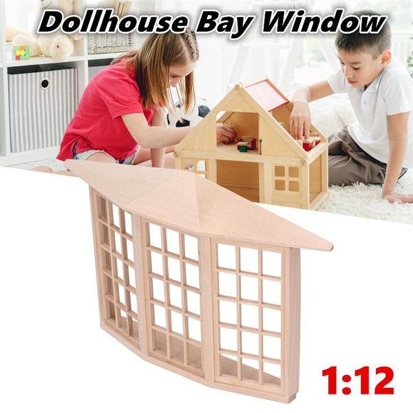 1/12 Dollhouse Bay Window Exquisite Miniature Wooden 45 Degree Corner 3 ...