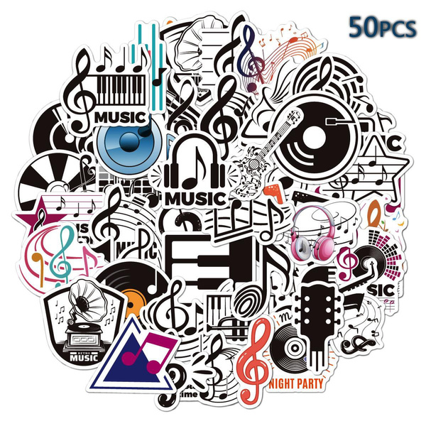 50Pcs Trendy Music Stickers Musical Symbol Stickers Decals for Guitar ...