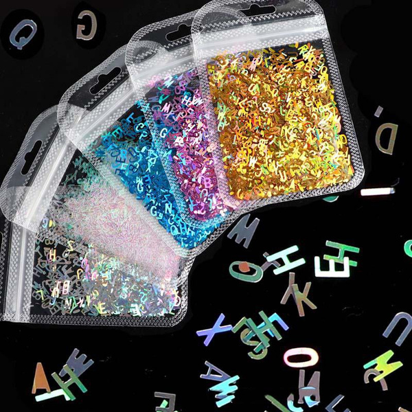 26 English letters mixed laser sequins 2g bag nail sequins jewelry drip ...