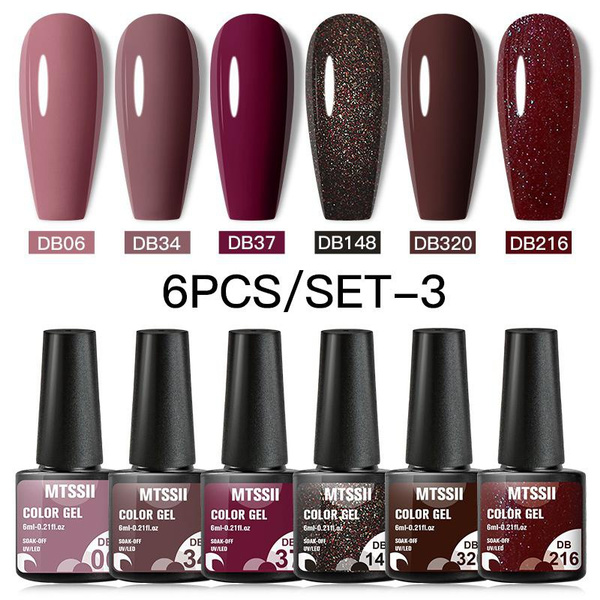 MTSSII 6pcs Gel Polish Set For Nails Nude Red Semi Permanent Vernis Soak Off UV LED Color Gel ...