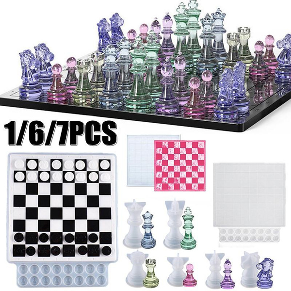 1/6/7PCS/Set DIY Crystal Glue Dropping Silicone Chess Mold King Queen ...
